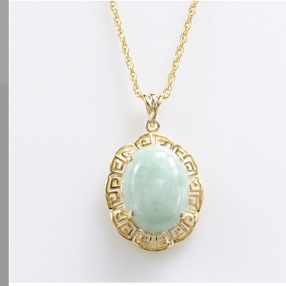 Jewelry | 18k Gold Over Silver Jade Greek Key Oval Pendant | Poshmark